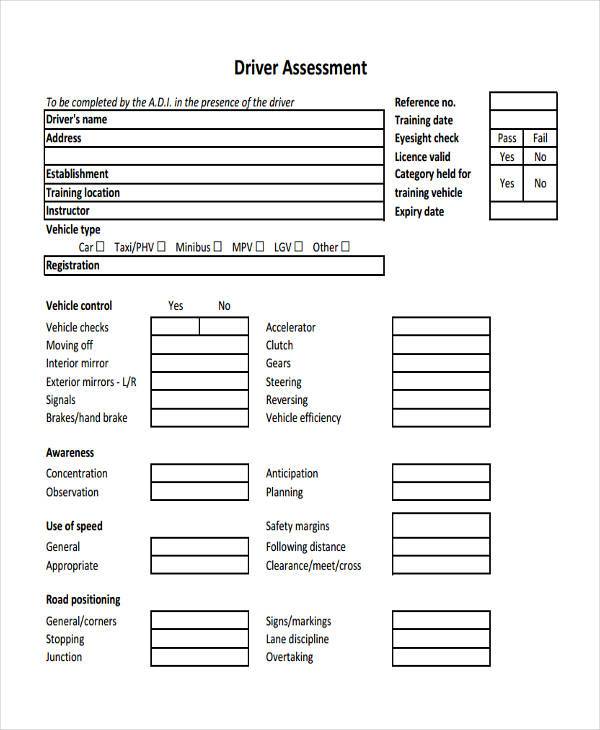 FREE 8+ Driver Assessment Forms in PDF | MS Word