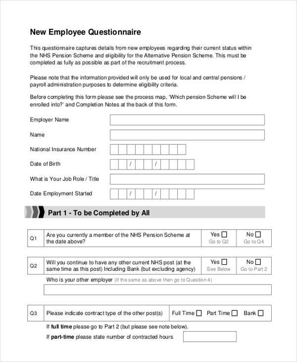 FREE 8+ Sample Employment Questionnaire Forms in PDF | MS Word