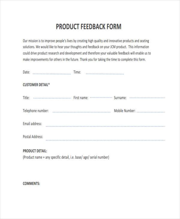 FREE 9+ Sample Product Feedback Forms in PDF | MS Word