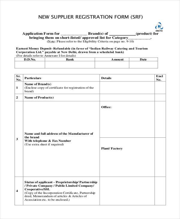 FREE 14+ Supplier Registration Form Samples, PDF, MS Word, Google Docs