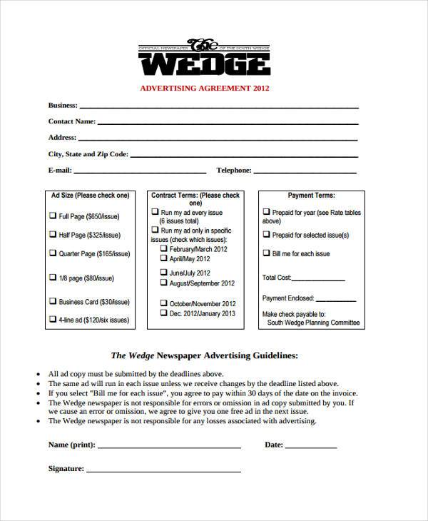 FREE 12+ Advertising Contract Form Samples, PDF, MS Word, Google Docs