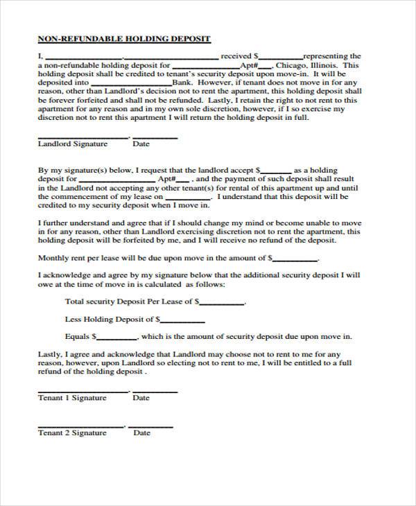 FREE 13+ Holding Deposit Agreement Form Samples, PDF, MS Word, Google Docs