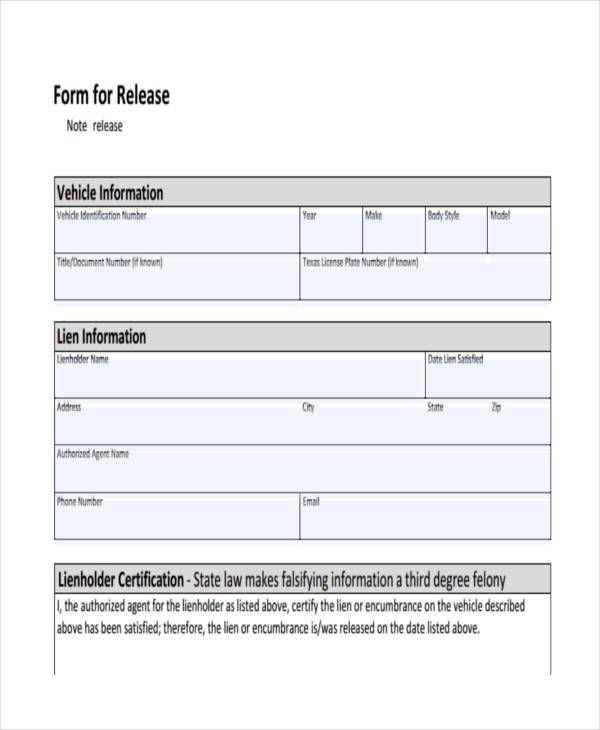 FREE 7+ Sample Note Release Forms in PDF | MS Word
