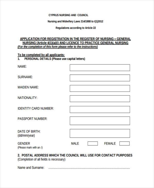 FREE 15+ Nursing Registration Form Samples, PDF, MS Word, Google Docs