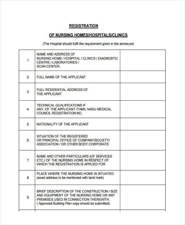 FREE 15+ Nursing Registration Form Samples, PDF, MS Word, Google Docs
