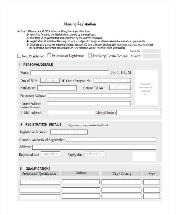 FREE 15+ Nursing Registration Form Samples, PDF, MS Word, Google Docs