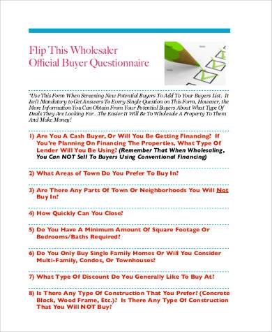 FREE 8+ Sample Buyer Questionnaire Forms in PDF | MS Word