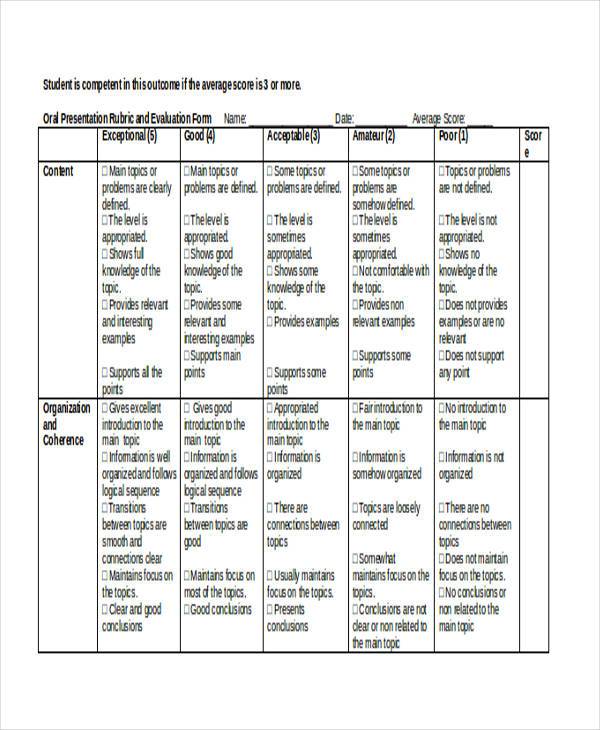 FREE 7+ Oral Presentation Evaluation Forms in PDF | MS Word