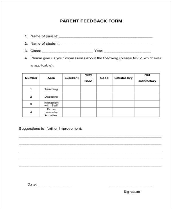 FREE 14+ Feedback Form for Parents Samples, PDF, MS Word, Google Docs