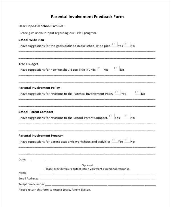 FREE 14+ Feedback Form for Parents Samples, PDF, MS Word, Google Docs