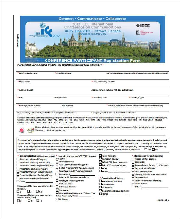 FREE 10+ Conference Registration Forms in PDF | MS Word | Excel