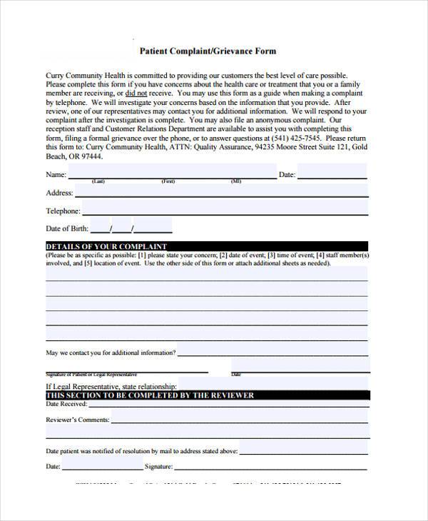 FREE 8+ Patient Complaint Forms in PDF | MS Word