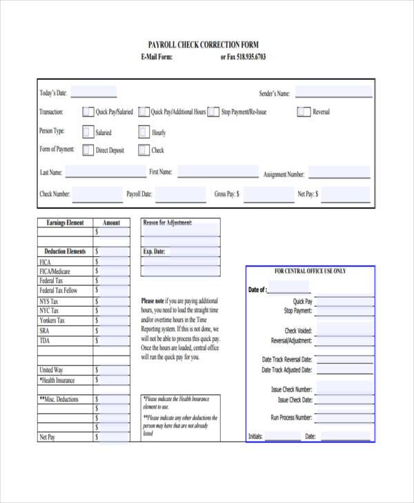 FREE 8+ Sample Payroll Correction Forms in PDF | MS Word | Excel