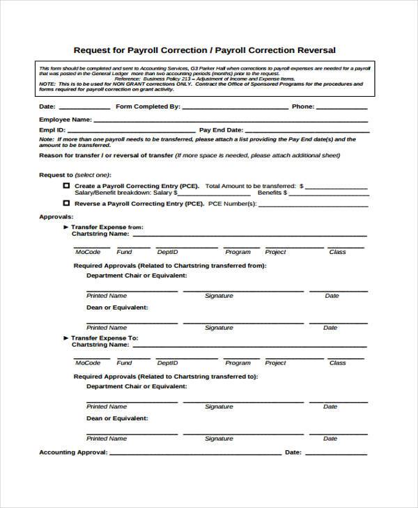 FREE 8+ Sample Payroll Correction Forms in PDF | MS Word | Excel