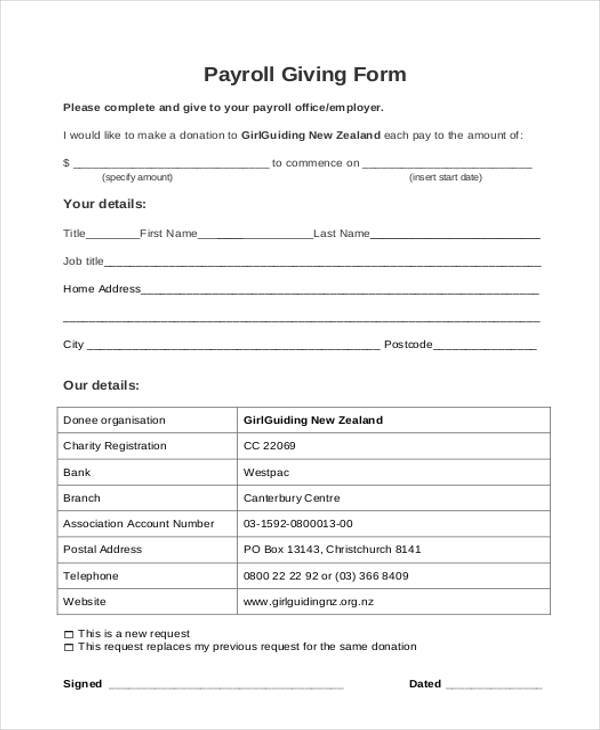 FREE 8+ Sample Payroll Giving Forms in PDF | MS Word