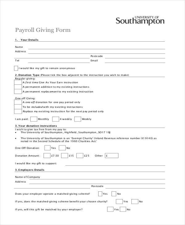 FREE 8+ Sample Payroll Giving Forms in PDF | MS Word