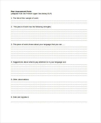 FREE 12+ Peer Assessment Form Samples, PDF, MS Word, Google Docs