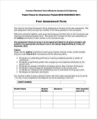 FREE 12+ Peer Assessment Form Samples, PDF, MS Word, Google Docs