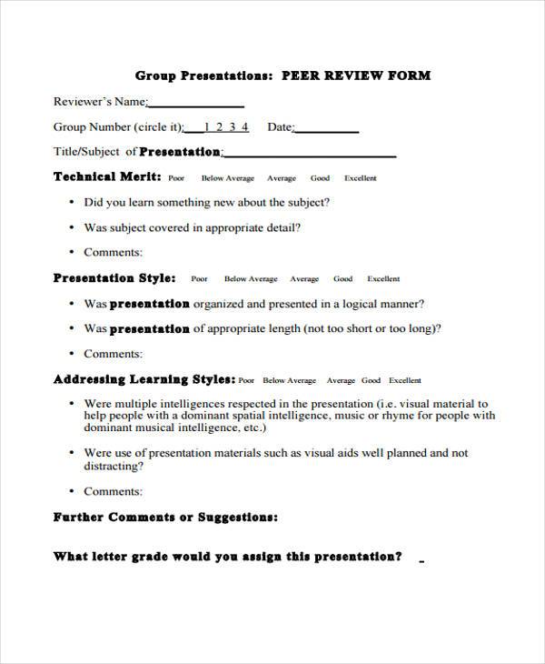 FREE 10 Sample Peer Review Forms In PDF MS Word Excel
