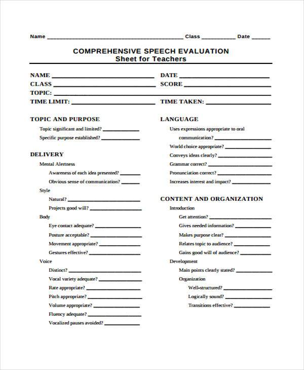 FREE 10 Speech Evaluation Forms In PDF MS Word Excel FREE 10 Speech Evaluation Forms In PDF MS Word Excel