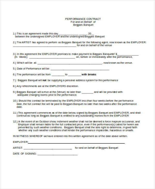 FREE 12+ Performance Contract Form Samples, PDF, MS Word, Google Docs