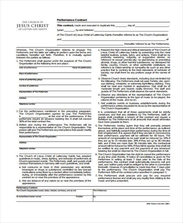 FREE 12+ Performance Contract Form Samples, PDF, MS Word, Google Docs