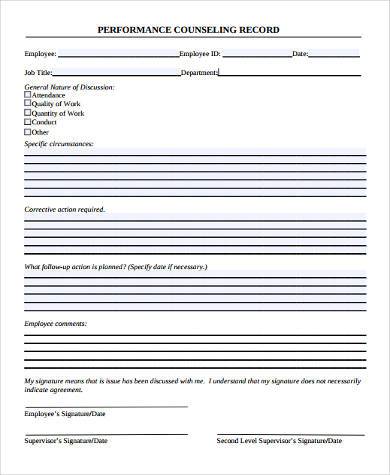 FREE 7+ Sample Performance Counseling Forms in PDF | MS Word
