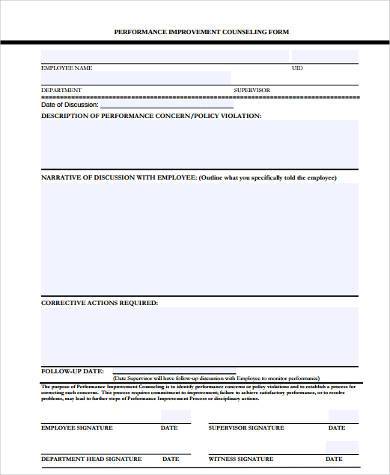 FREE 7+ Sample Performance Counseling Forms in PDF | MS Word
