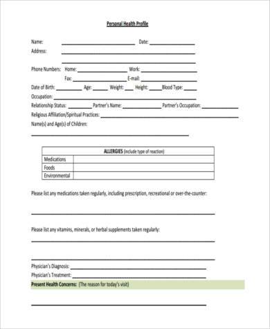 FREE 8+ Sample Personal Health Forms in PDF | MS Word
