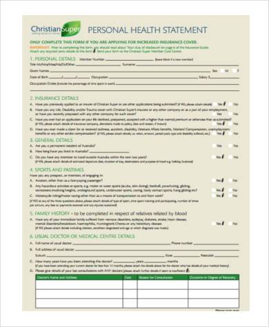 FREE 7+ Sample Health Statement Forms in PDF | MS Word