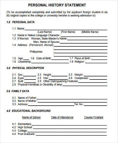 FREE 8+ Sample Personal Statement Forms in PDF | MS Word | Excel