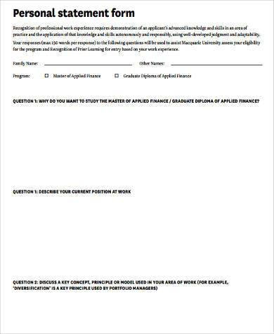 FREE 8+ Sample Personal Statement Forms in PDF | MS Word | Excel