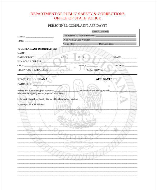 FREE 11+ Complaint Affidavit Form Samples, PDF, MS Word, Google Docs