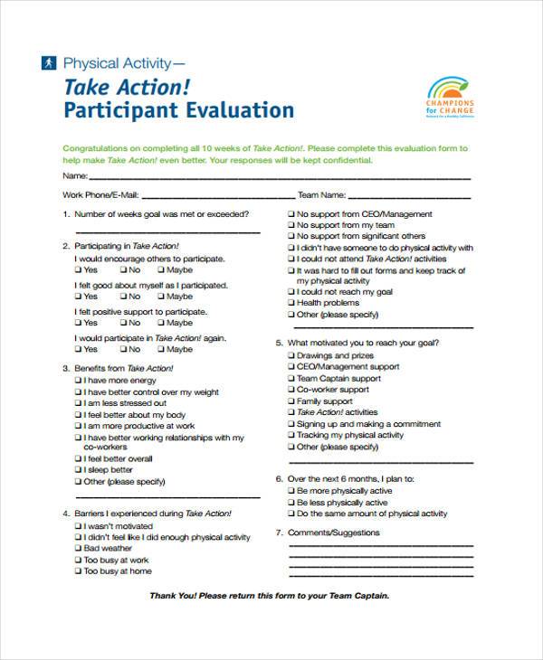 FREE 10+ Activity Evaluation Form Samples, PDF, MS Word, Google Docs