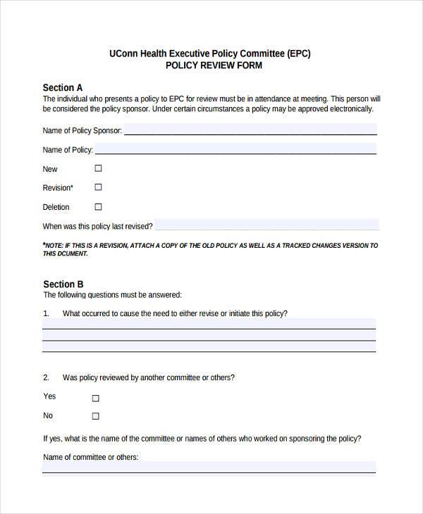 FREE 8+ Sample Policy Review Forms in PDF | MS Word