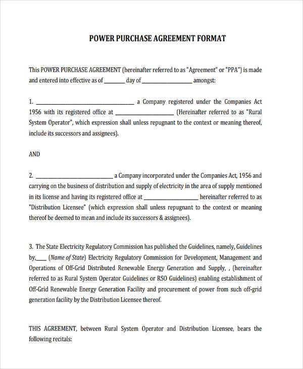 Power Purchase Agreement Template