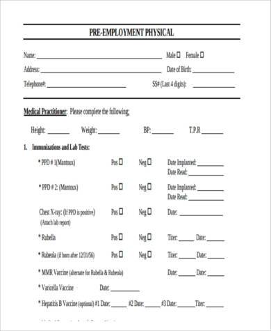 FREE 7+ Sample Employment Physical Forms in PDF | MS Word