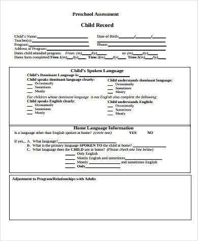 FREE 13+ Preschool Assessment Form Samples, PDF, MS Word, Google Docs