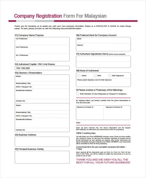 FREE 11+ Company Registration Form Samples, PDF, MS Word, Google Docs