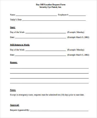 FREE 12+ Day Off Request Form Samples, PDF, MS Word, Google Docs