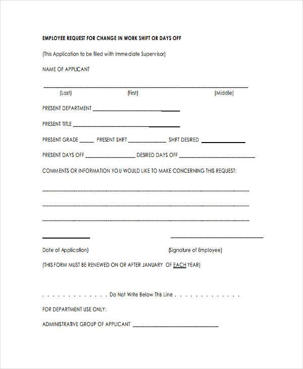 FREE 11+ Employee Shift Change Form Samples, PDF, MS Word, Google Docs