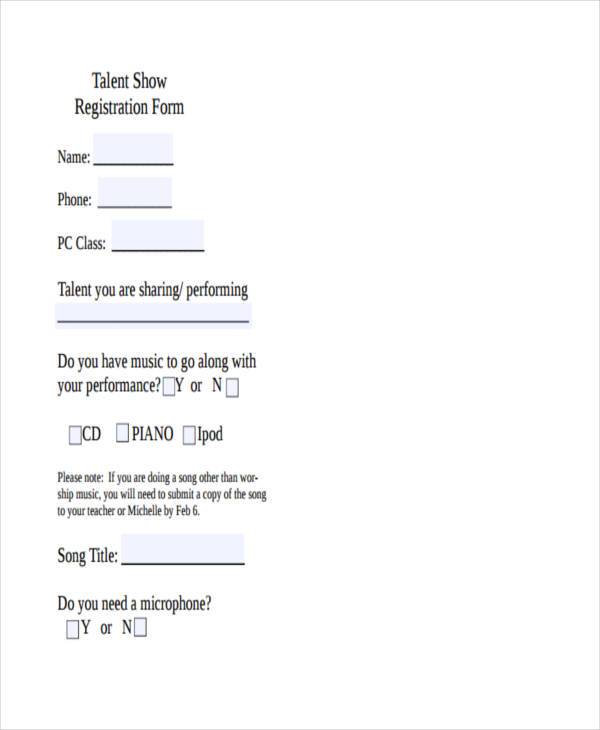 FREE 15+ Talent Show Registration Form Samples, PDF, MS Word, Google Docs