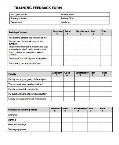FREE 12+ Training Feedback Form Samples, PDF, MS Word, Excel