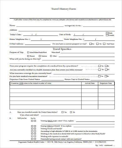 FREE 9+ Sample Travel History Forms in PDF | MS Word