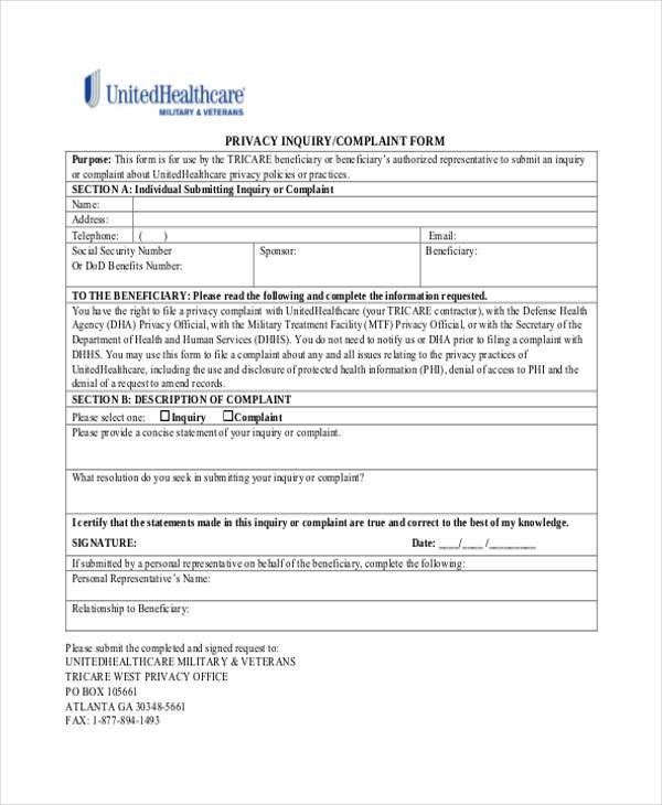 FREE 10+ Privacy Complaint Forms in PDF | MS Word