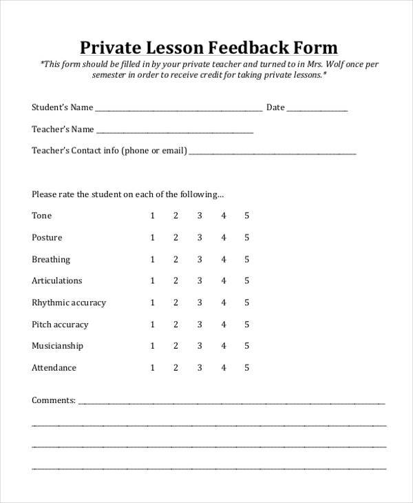 FREE 8+ Sample Lesson Feedback Forms in PDF | MS Word