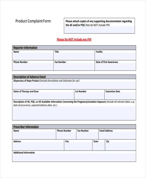 FREE 8+ Sample Product Complaint Forms in PDF | MS Word