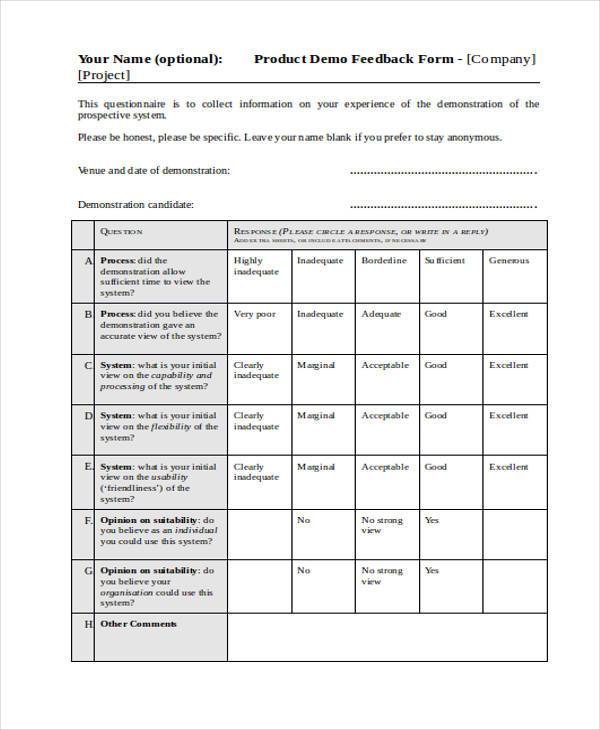 FREE 9+ Sample Product Feedback Forms in PDF | MS Word