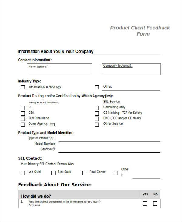 FREE 9 Sample Product Feedback Forms In PDF MS Word