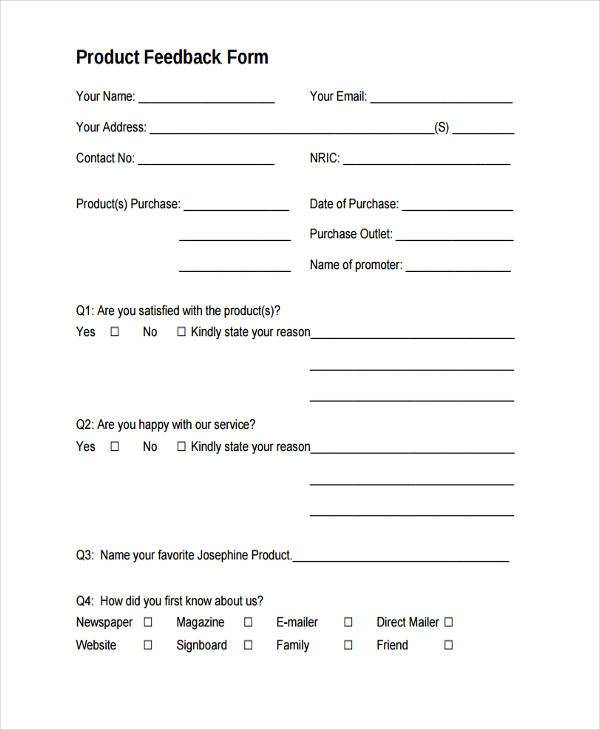 FREE 9+ Sample Product Feedback Forms in PDF | MS Word